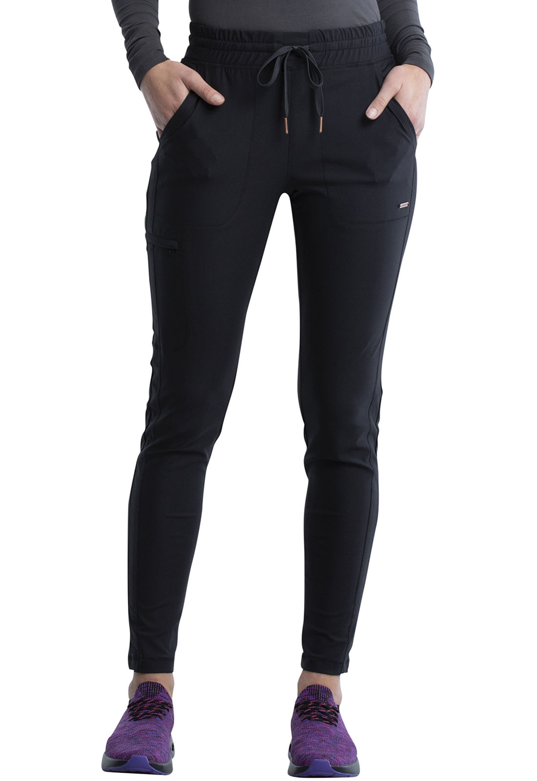 CK095 BLK Mid Rise Tapered Leg Drawstring Pant/XXS