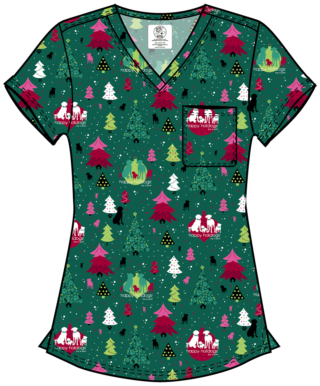 CK664 CHEROKEE Christmas Print Happy Holidogs